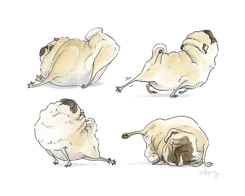 Four Pug Poses Pug Art Print Good Morning Art Pug Yoga - Etsy