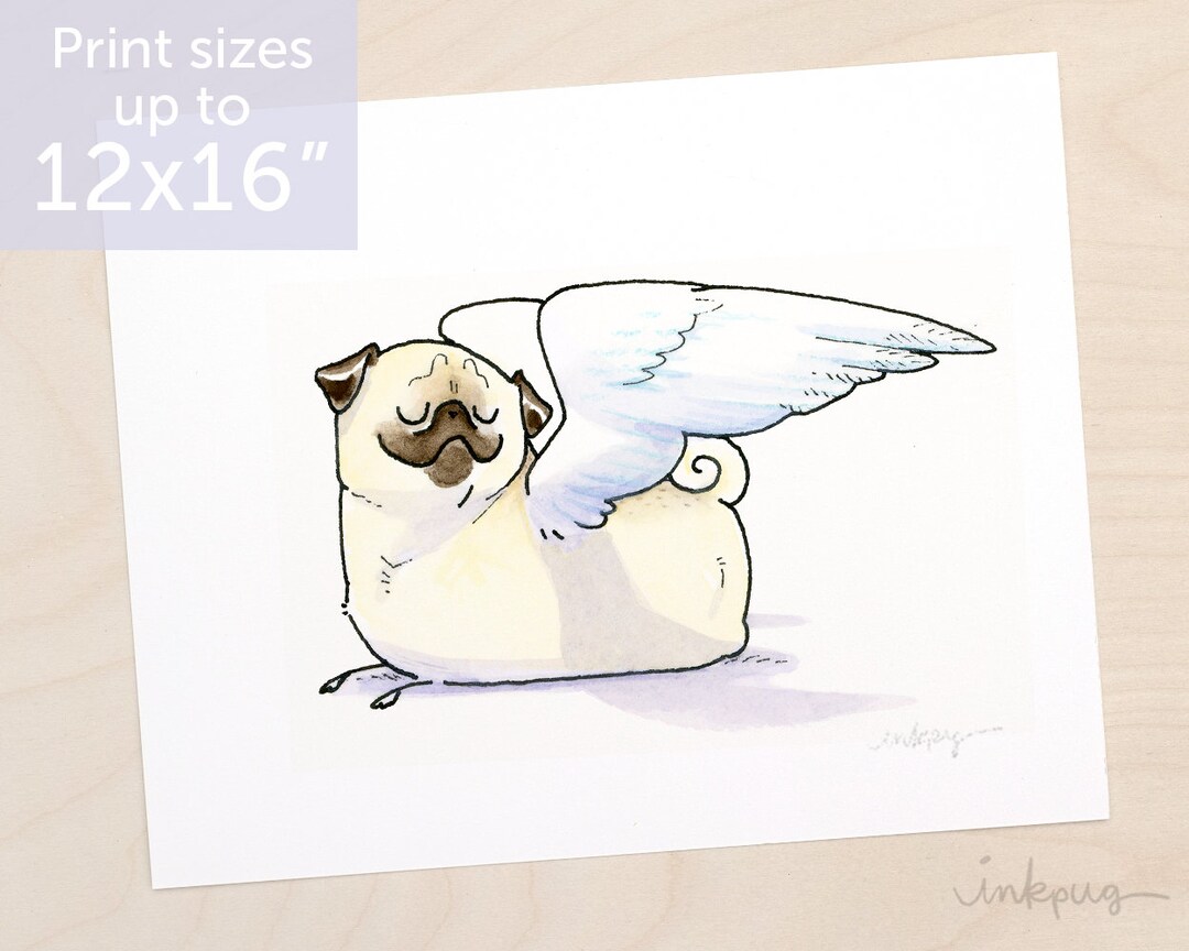 Angel Wings Pug Art Print - Pug Angel Art, Fawn Pug Memorial Print by ...