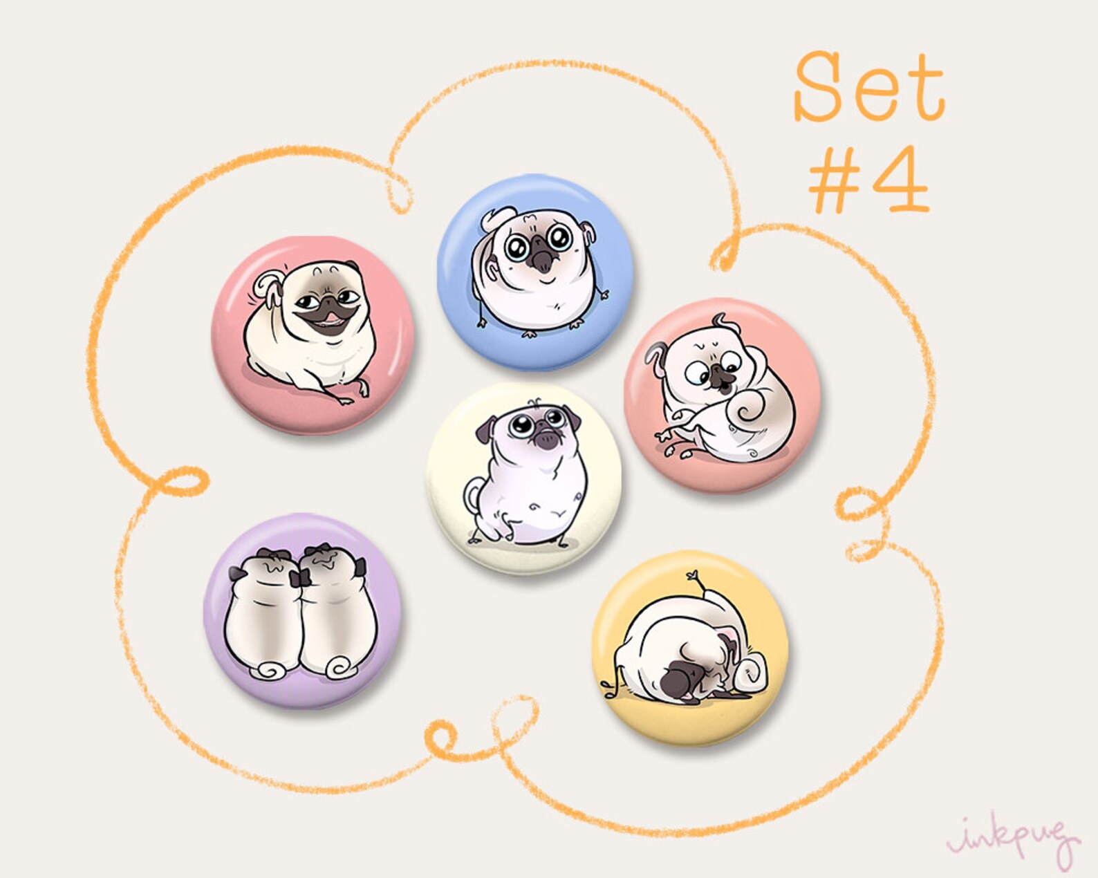 Pugmojis Set 3 Funny Pug Pins or Magnets Cute Pug | Etsy