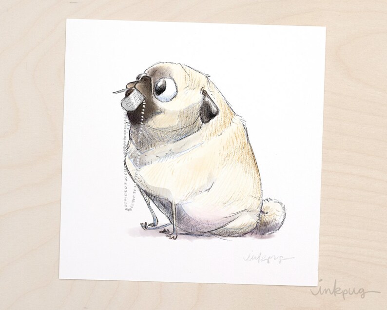 Dog Tags Pug Art Print - Veteran Memorial Pug, Memorial Day Pug Waiting ...