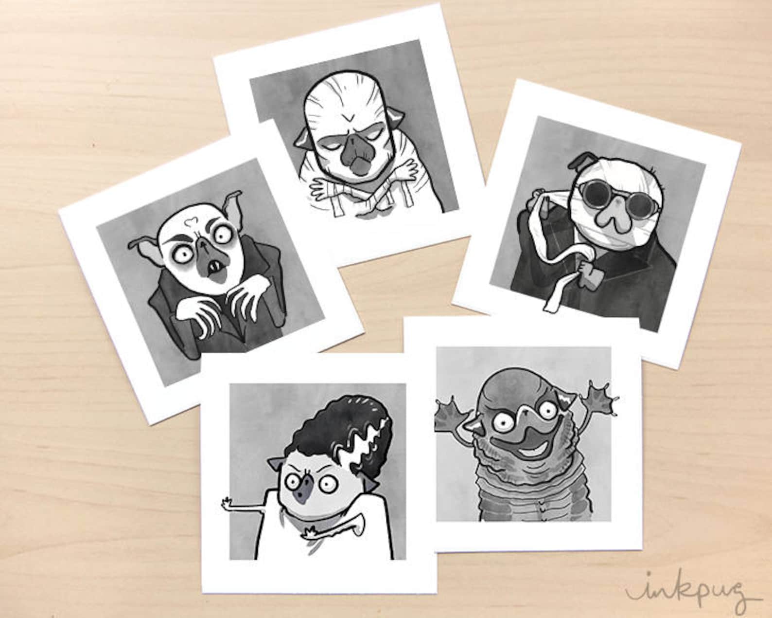 Creature Feature Halloween Pug Prints Classic Monster Movie - Etsy