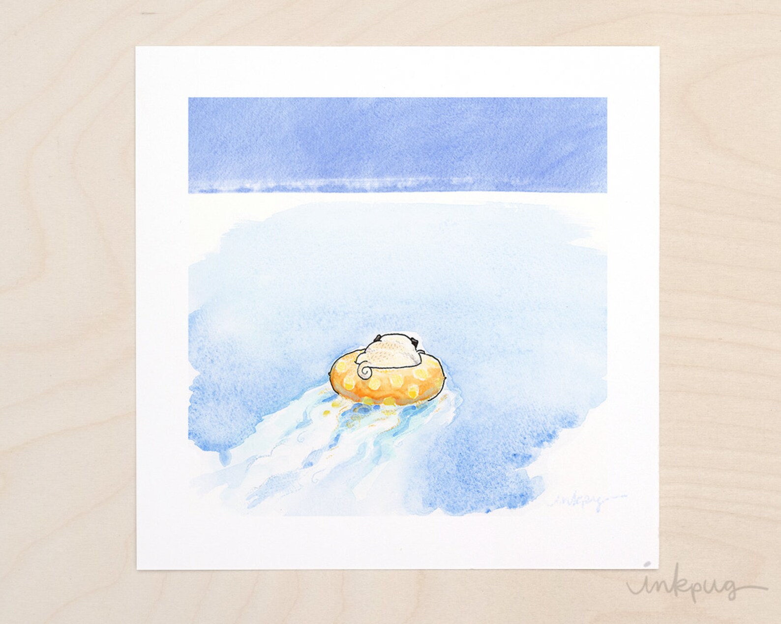 Goodbye to Summer - Pug Floating Away, Inner Tube Pug in the Sea ...