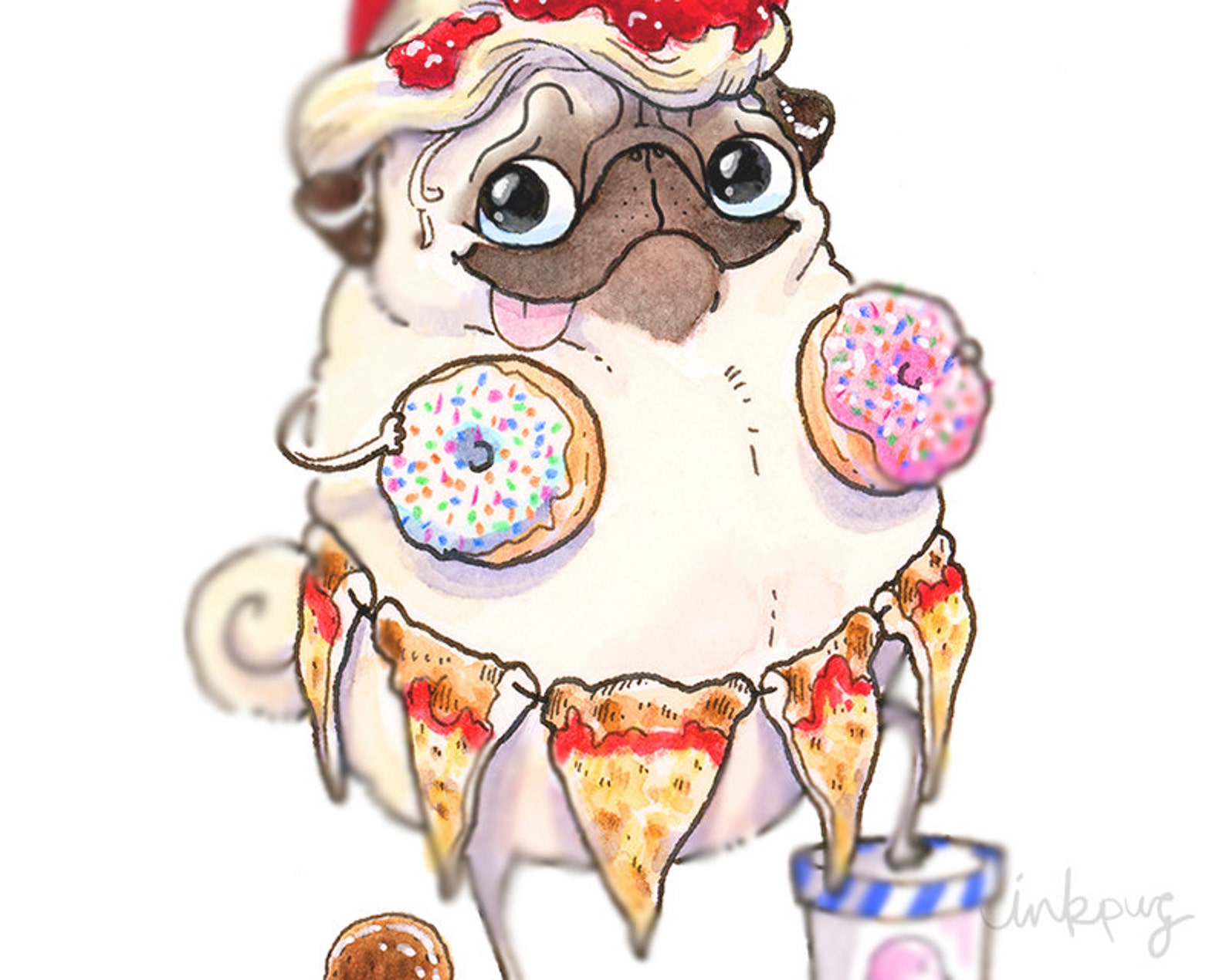 Saucy Pug Art Print - Funny Art for Kitchen, Food Art With Pug, Cute ...