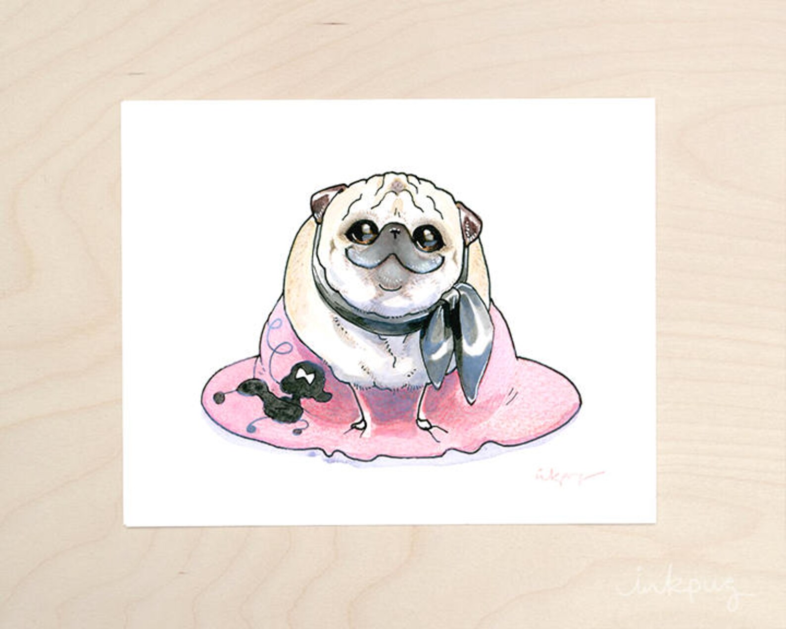 My Best Girl Pug Art Print - Sweet Old Pug Art, 50's Pug Decor, Pink ...