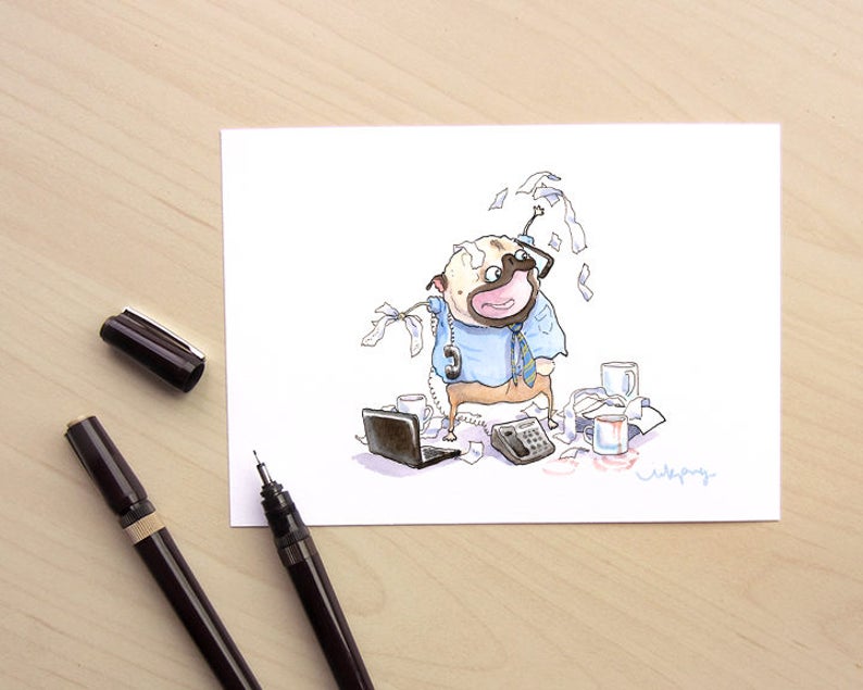 Busy Pug Office Art Funny Office Decor Office Pug at Work - Etsy