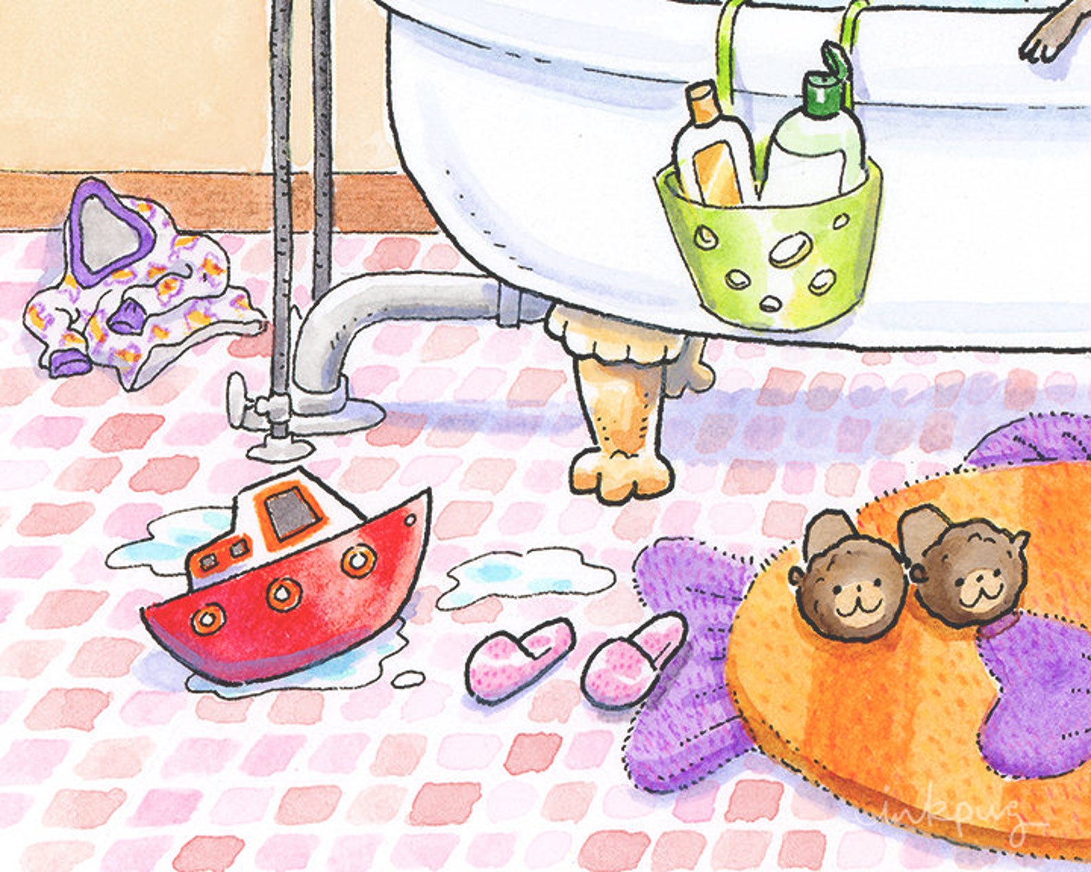 Three Pugs in a Tub - Fawn Pug, Black Pug and Brindle Pug Art, Pug ...