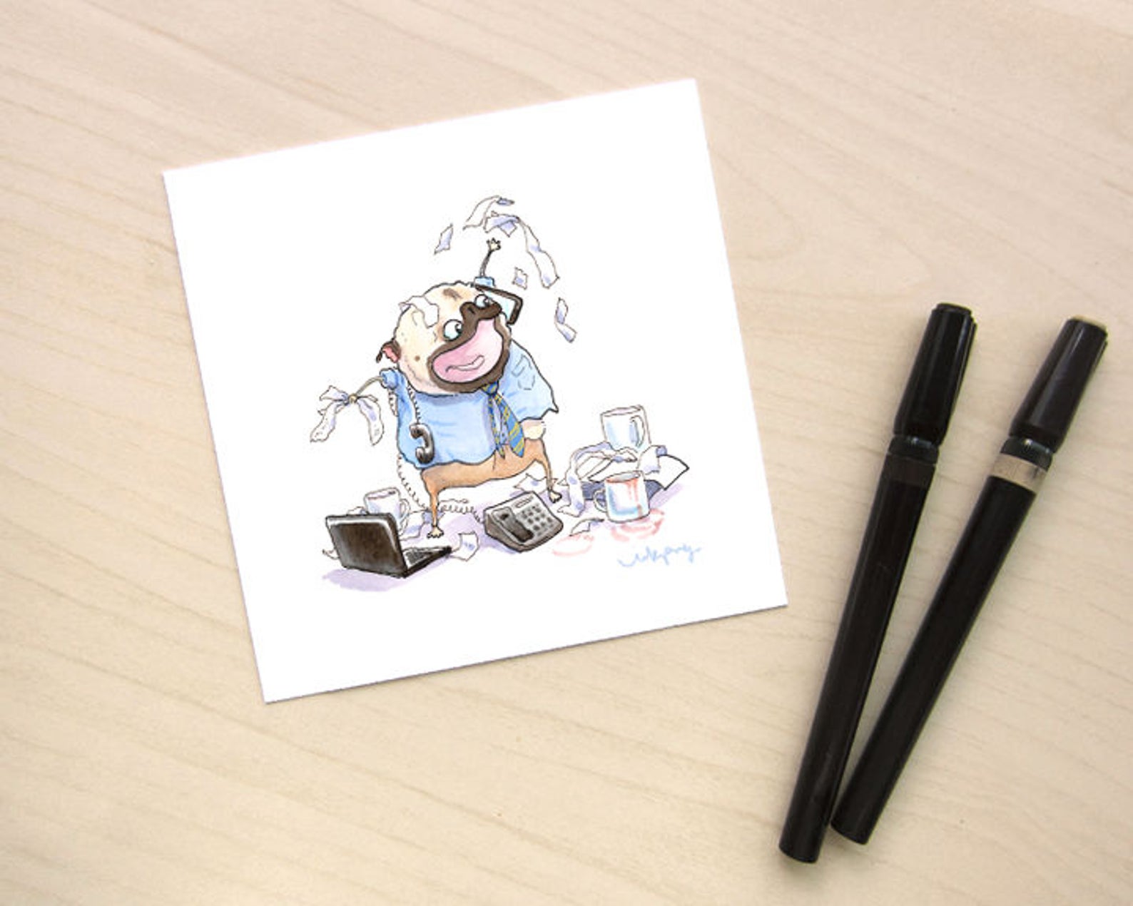 Busy Pug Office Art Funny Office Decor Office Pug at Work - Etsy