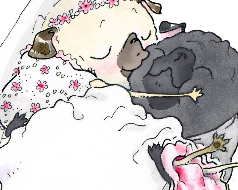 Wedding Kiss Pug Art Print - Pug Wedding Gift, Wedding Decor, Bridal ...