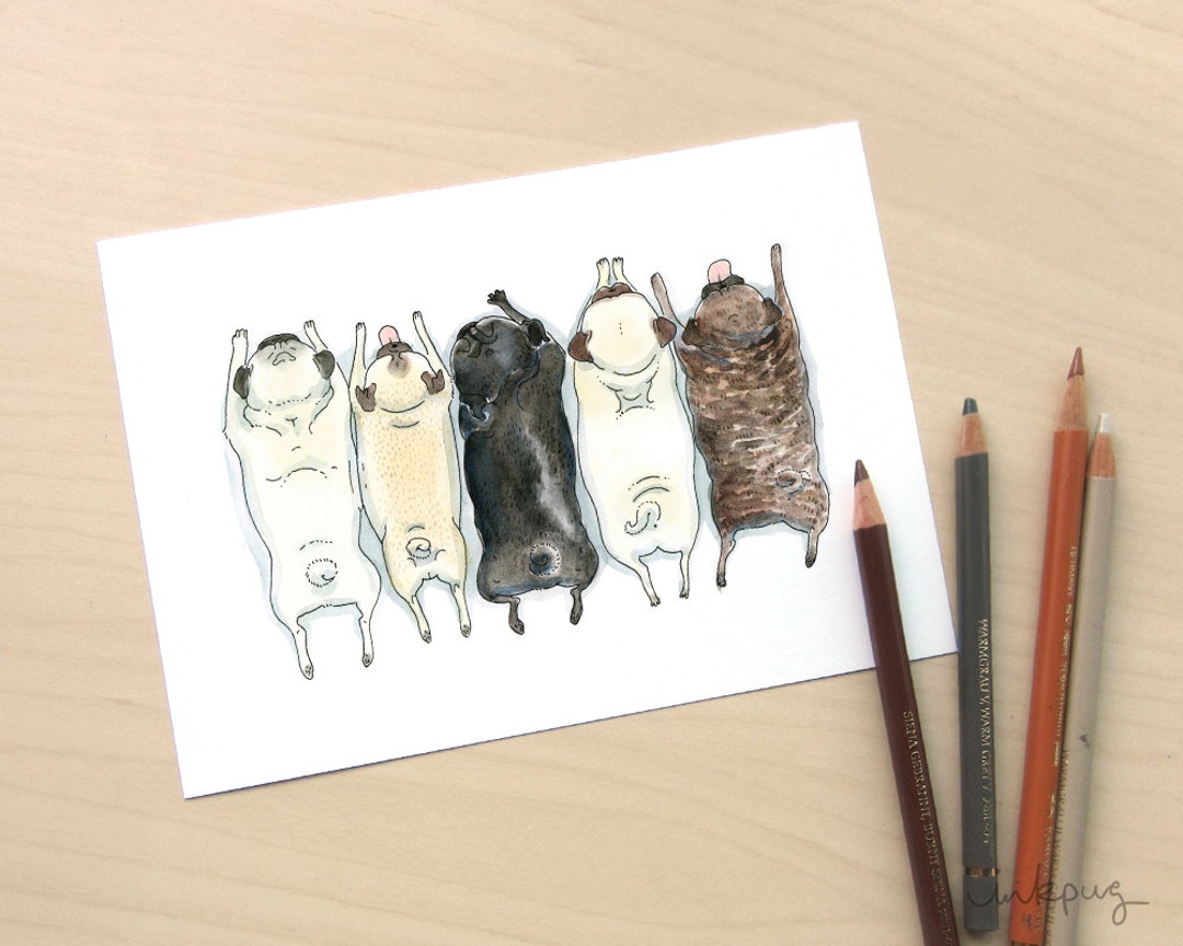 Pug Spectrum - Art Print of Our Pug Grumble Ink and Watercolor ...
