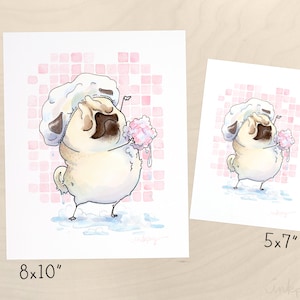 Bath Pugs: Singer - Cute Shower Pug Art Print for Bathroom Decor, Funny ...