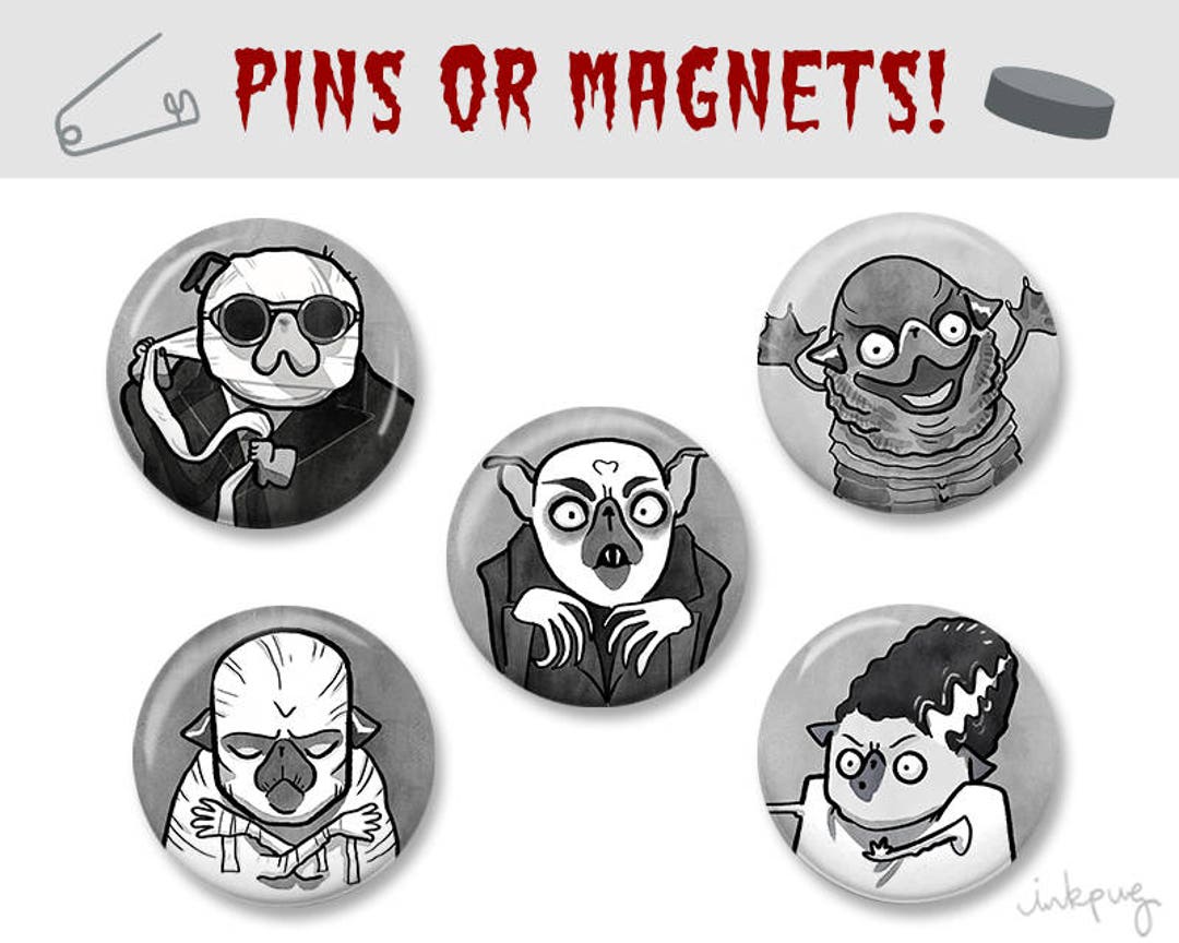 Creature Feature Halloween Pug Pins or Refrigerator Magnets, Cute ...