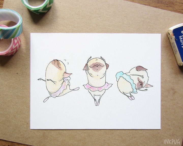 Pugs En Tutu - Pug Art Print, Pugs in Tutus, Prima Ballerina Ballet Art ...