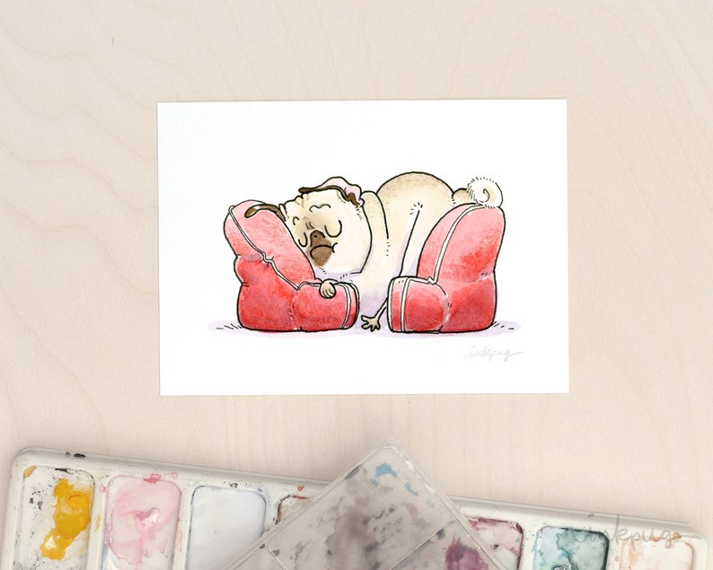 Relax Pug Art Cute Napping Pug Print by Inkpug - Etsy