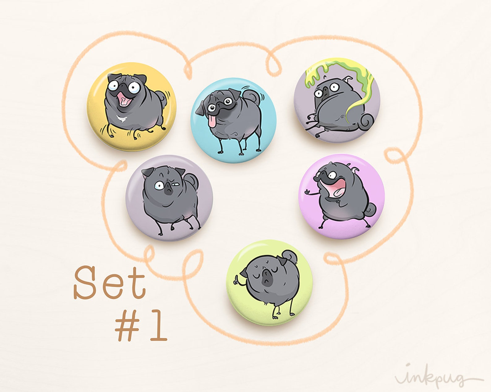 Pugmojis Set 1 Black Pug Magnets Cute Black Pug Pins - Etsy