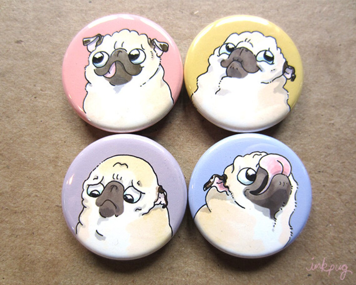 Pug Expressions Pins or Magnets Pinback Buttons Pug - Etsy
