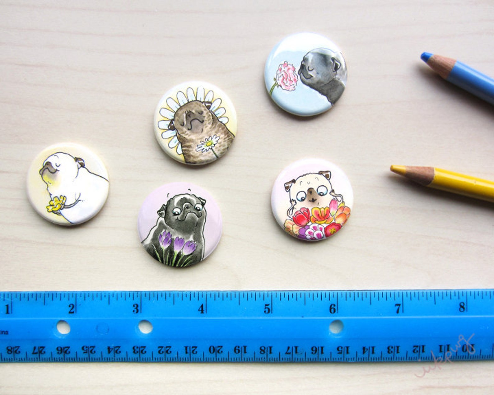 Flowers Pugs Magnets or Pins Pug Magnets Cute Pinback - Etsy
