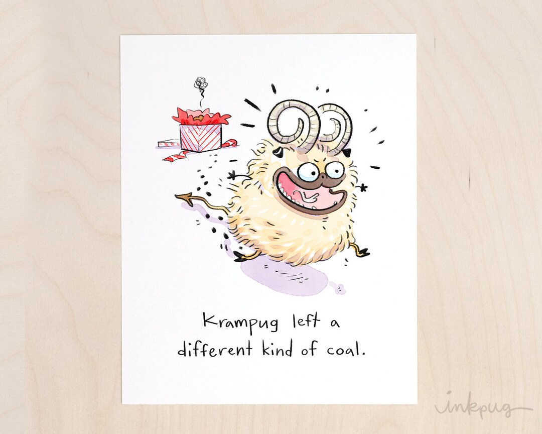 Krampug's Coal - Funny Pug Christmas Print, Krampus Pug Art, Funny Pug ...