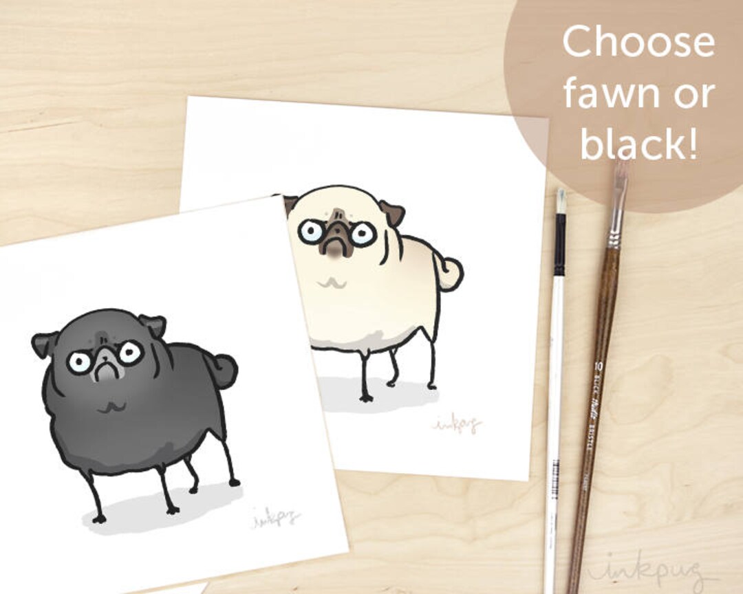 Angry Pug Art Print - Funny Art Print, Funny Pug Gift, Black Pug ...