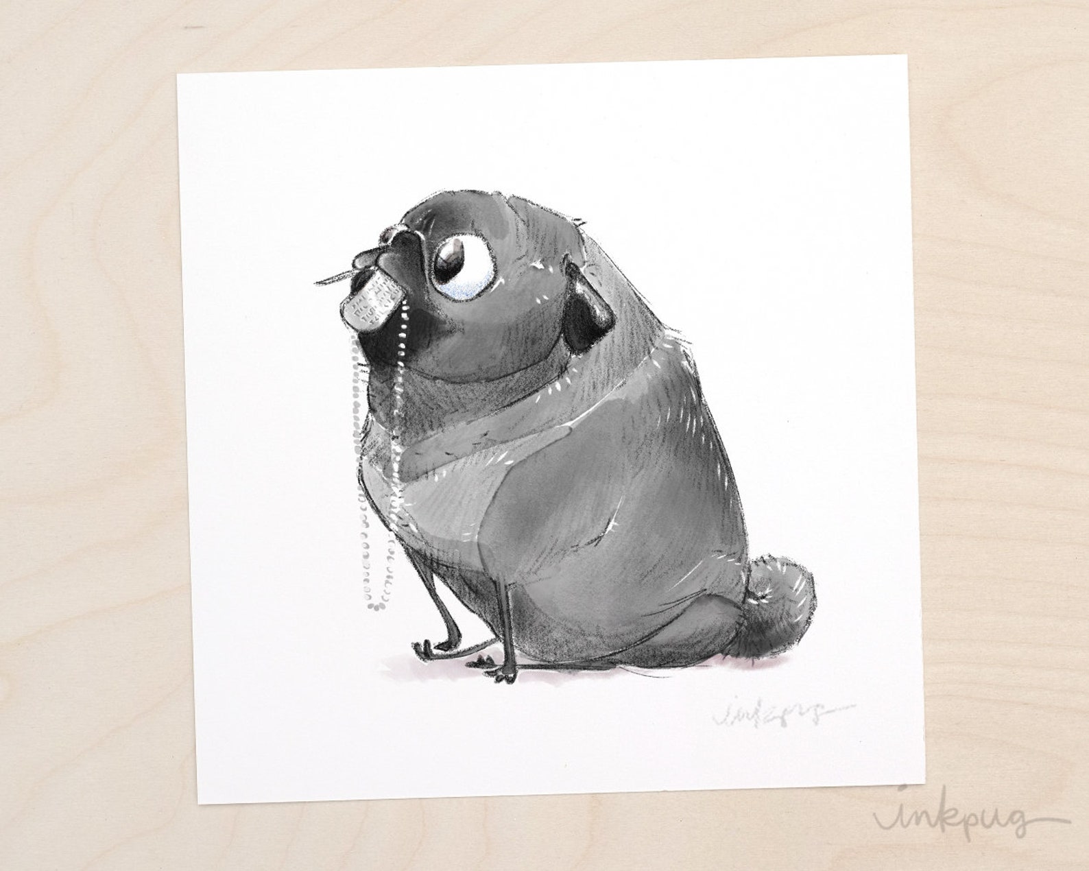 Dog Tags Pug Art Print Veteran Memorial Pug Memorial Day - Etsy