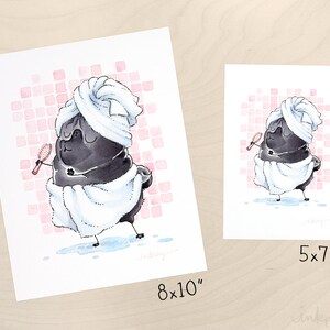 Bath Pugs: Blow Dry - Cute Pug Art Print for Bathroom Decor, Funny Pug ...