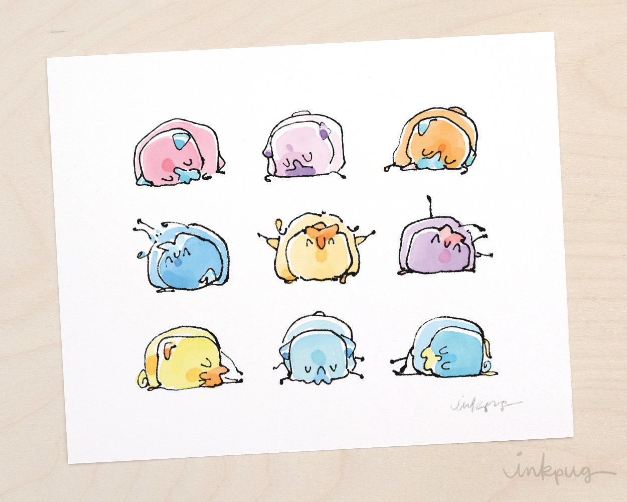 Roll Call Cute Pug Art Print With Black Pugs Brindle Pugs | Etsy