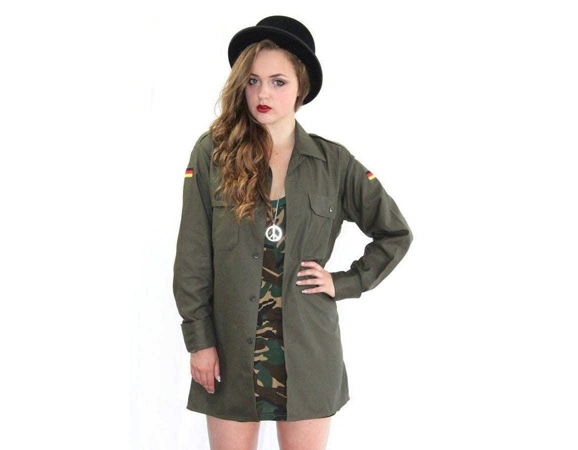 Vintage 1980s German Army Olive Blouse Military Shirt Khaki Boyfriend ...