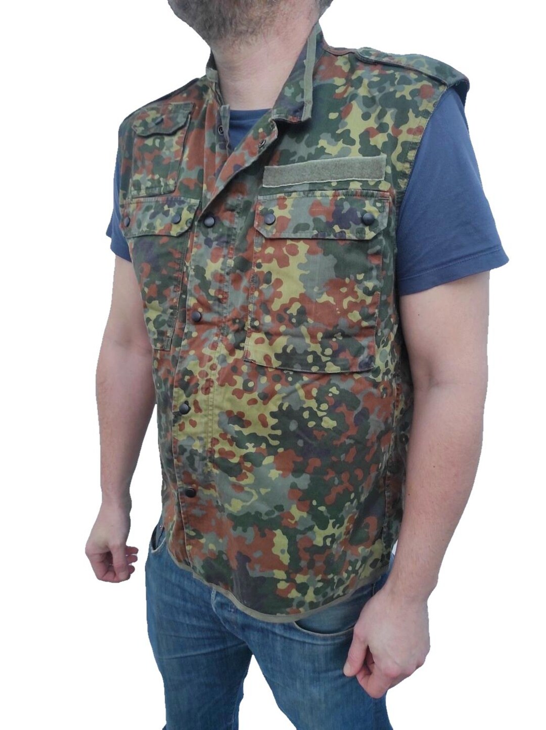 Vintage German Army Camo Vest Sleeveless Shirt Fieldshirt Military GAO ...