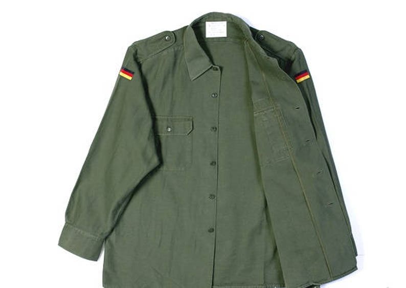 Vintage 1980s German Army Olive Blouse Military Shirt Khaki Boyfriend ...