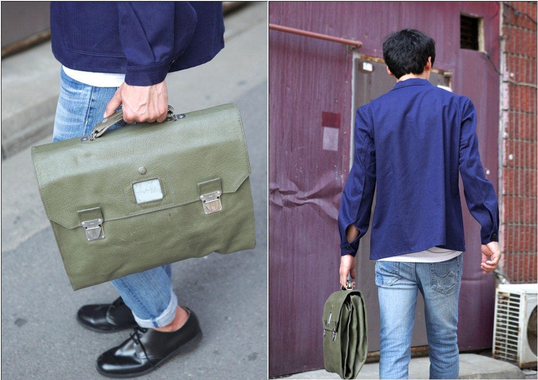 Vintage Swiss Army Vinyl Folding Document Case Briefcase Attache Map ...