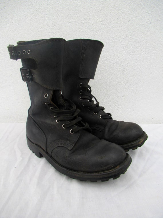Vintage French army M47 black ranger boots leather pa… - Gem