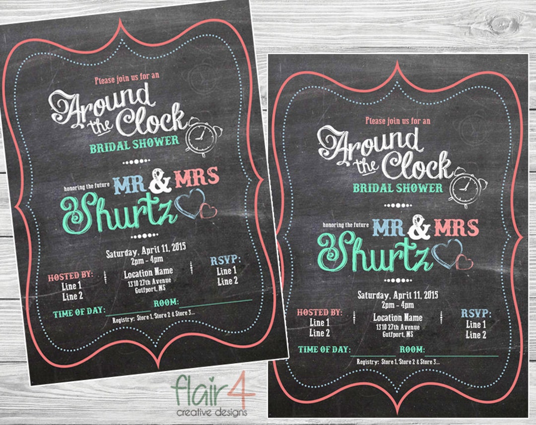 Printable Invitation - Around the Clock - Wedding/bridal Shower ...