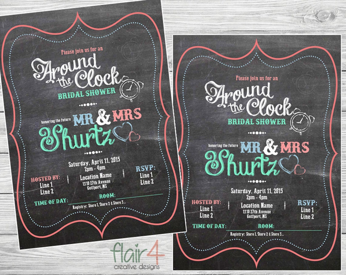 Printable Invitation - Around the Clock - Wedding/bridal Shower ...