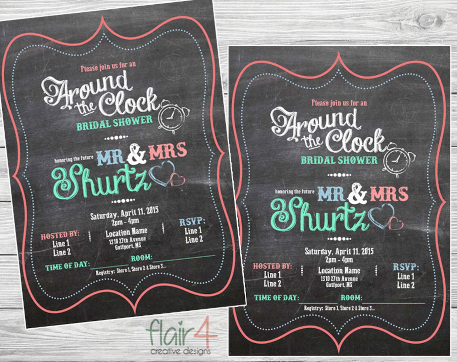 Printable Invitation - Around the Clock - Wedding/bridal Shower ...