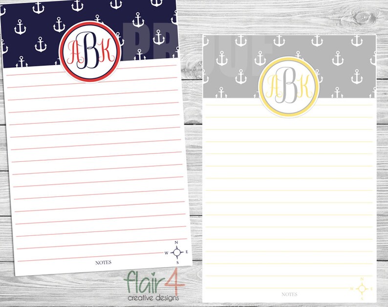 Personalized Printable Stationery - Anchors - Initials: Digital File (5 ...