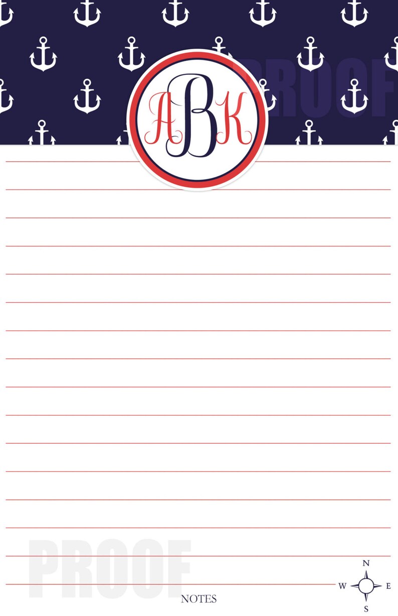 Personalized Printable Stationery - Anchors - Initials: Digital File (5 ...