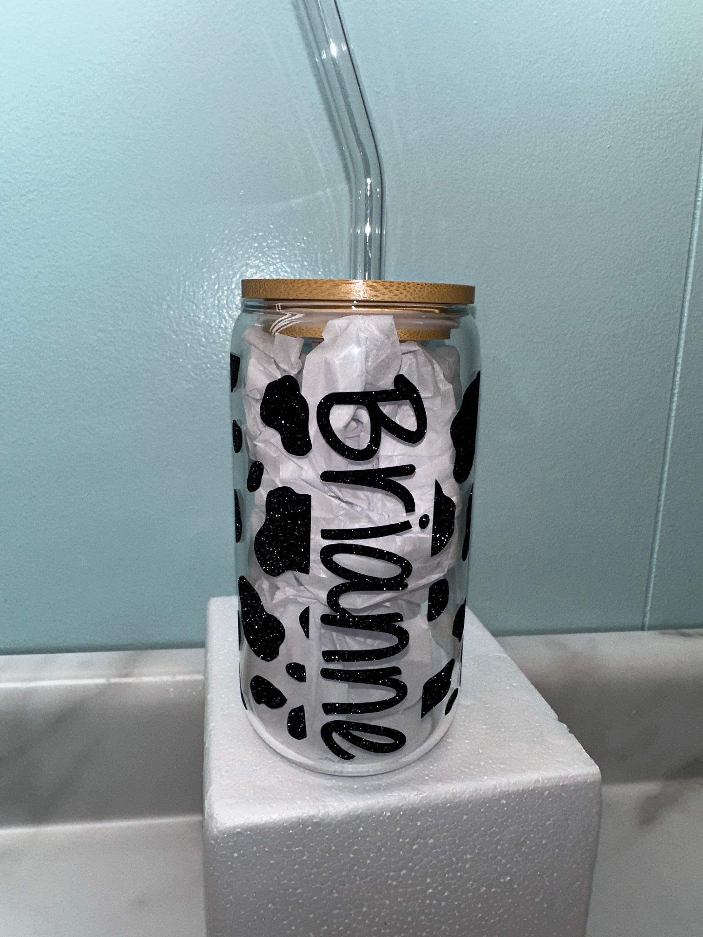 Cow Lovers Cow Print Glass Can Cup - Etsy
