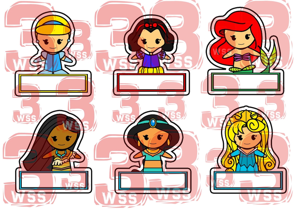 Name Tags Disney Princess Girlstemplates as Toppers or - Etsy