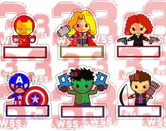 Name Tags Superhero Templates as Toppers or Stickers for Parties - Etsy