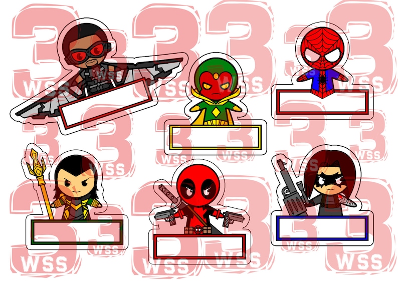 Name Tags Superhero Templates as Toppers or Stickers for - Etsy