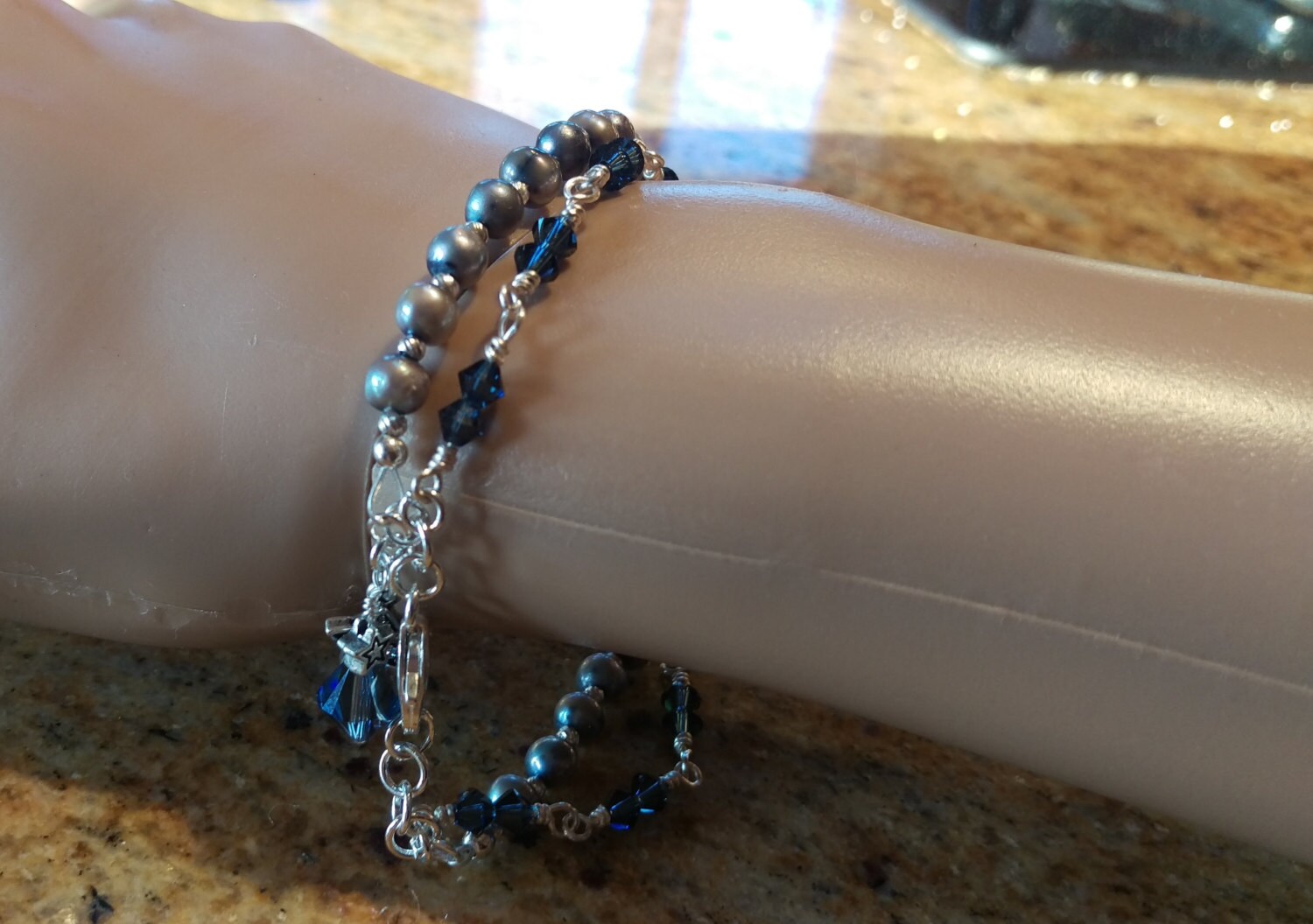 Two Strand Handmade Dusty Blue Pearl and Crystal Beaded - Etsy