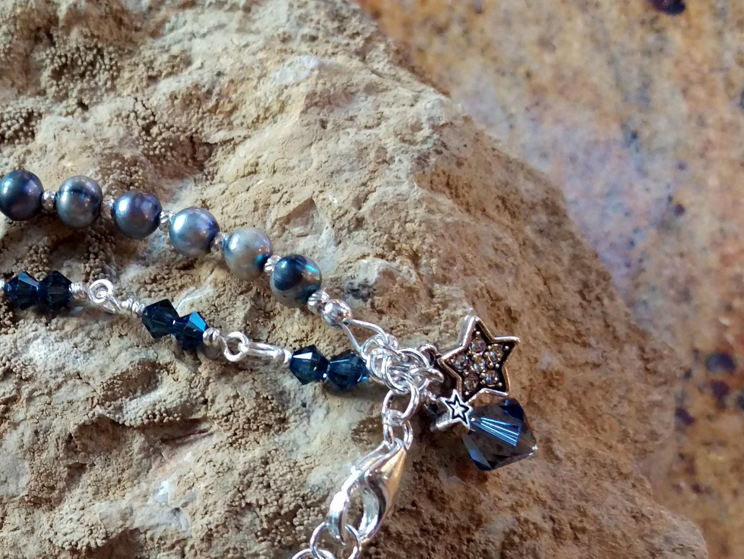 Two Strand Handmade Dusty Blue Pearl and Crystal Beaded - Etsy