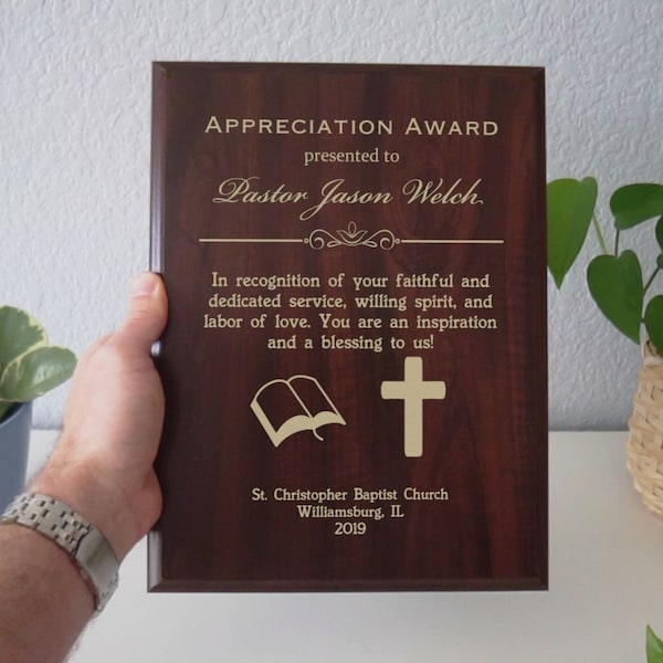 Personalized Pastor Plaque Award - Etsy