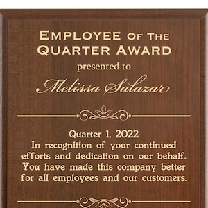 Employee of the Quarter Award Plaque | End of Quarter Recognition Award ...