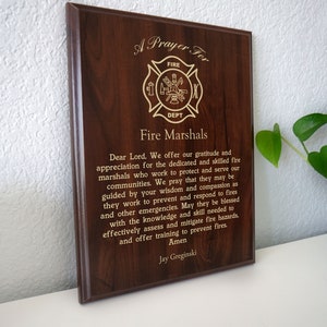 Fire Marshal Prayer Plaque | Personalized Fire Marshals Gift | Marshal ...