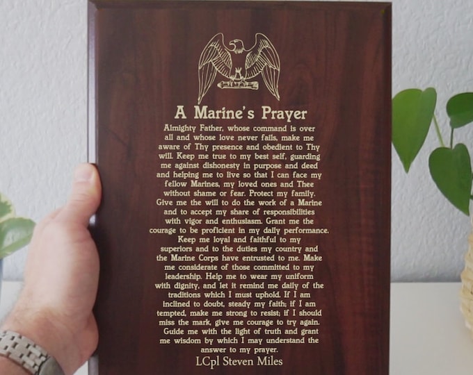 10.5 X 13 Inch Engraved Marine Corps Prayer Two Tone Alder and Walnut ...