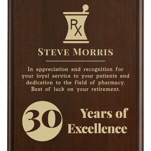Pharmacist Retirement Gift | Retiring Pharmacy Plaque Award ...