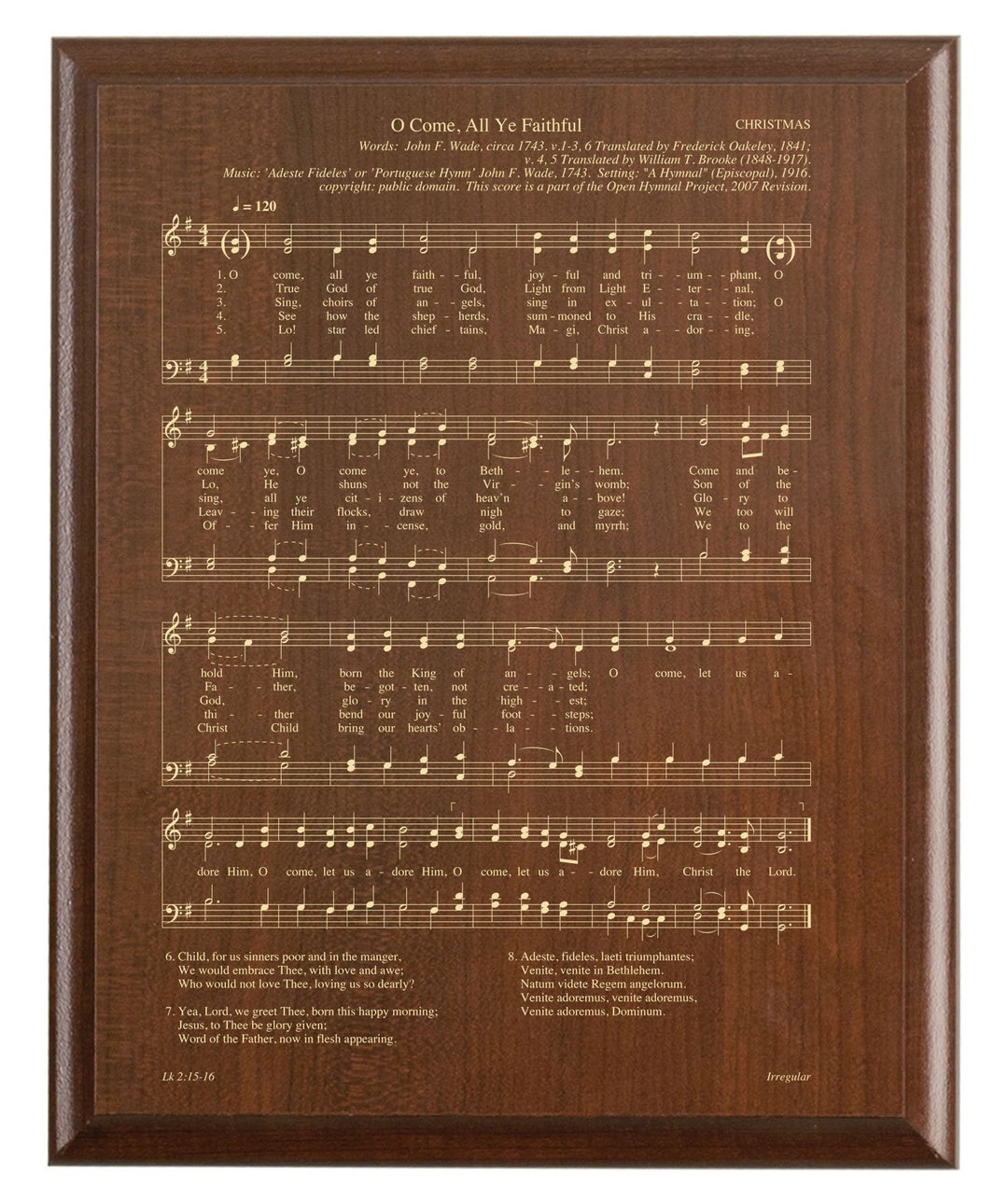 O Come, All Ye Faithful Christmas Carol Sheet Music Plaque | Classic ...