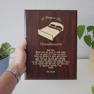 Housekeeper Prayer Plaque | Personalized Room Attendant Gift | Hotel ...