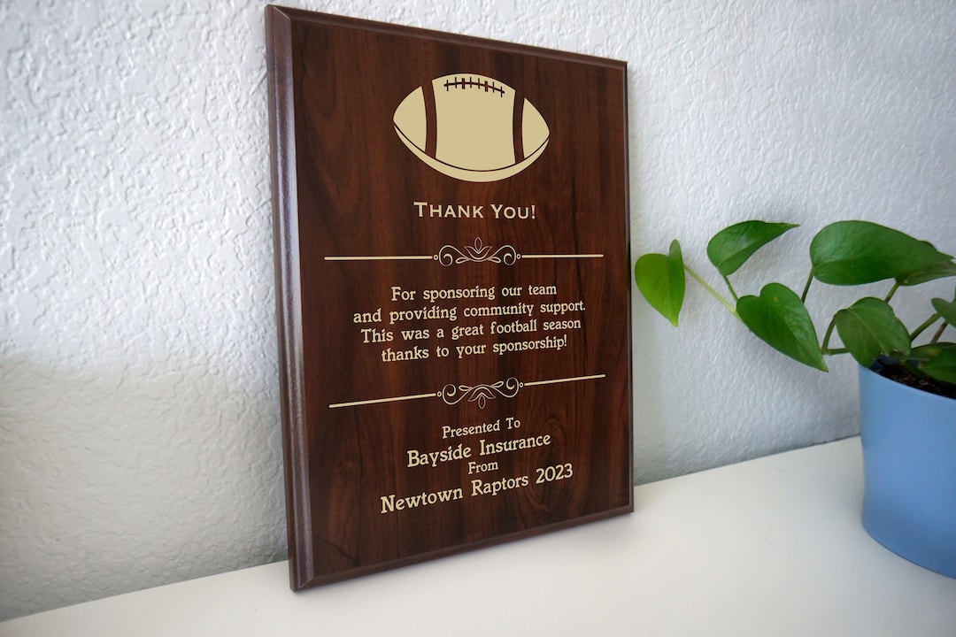 Football Sponsor Thank You Gift | Sponsorship Award Plaque From the ...