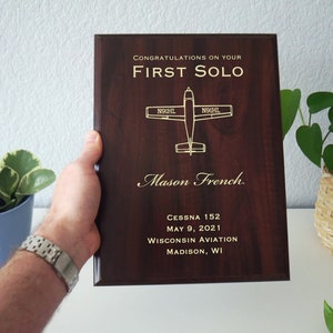 First Solo Flight Award | Personalized Airplane Pilots First Solo Gift ...